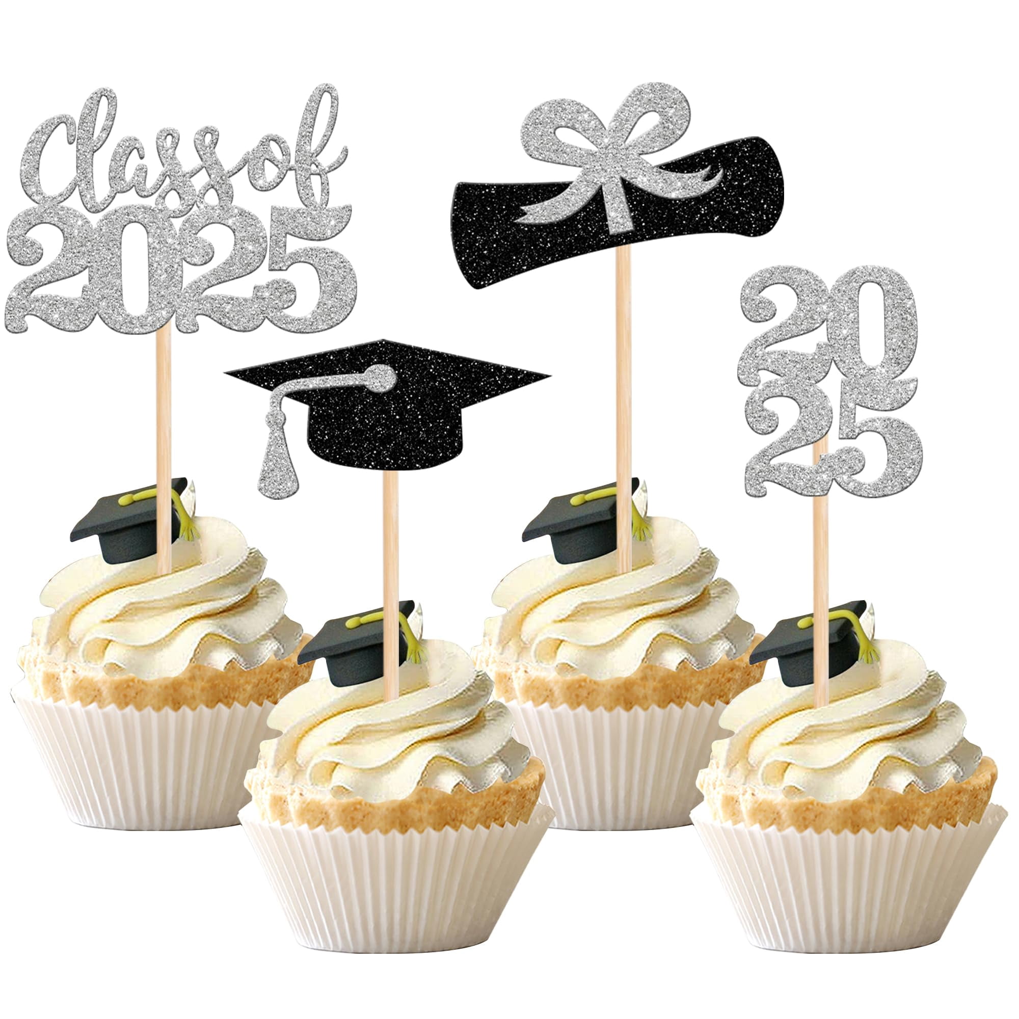 36 PCS 2025 Graduation IFF17 Theme Cupcake Toppers - Glitter Class of ...