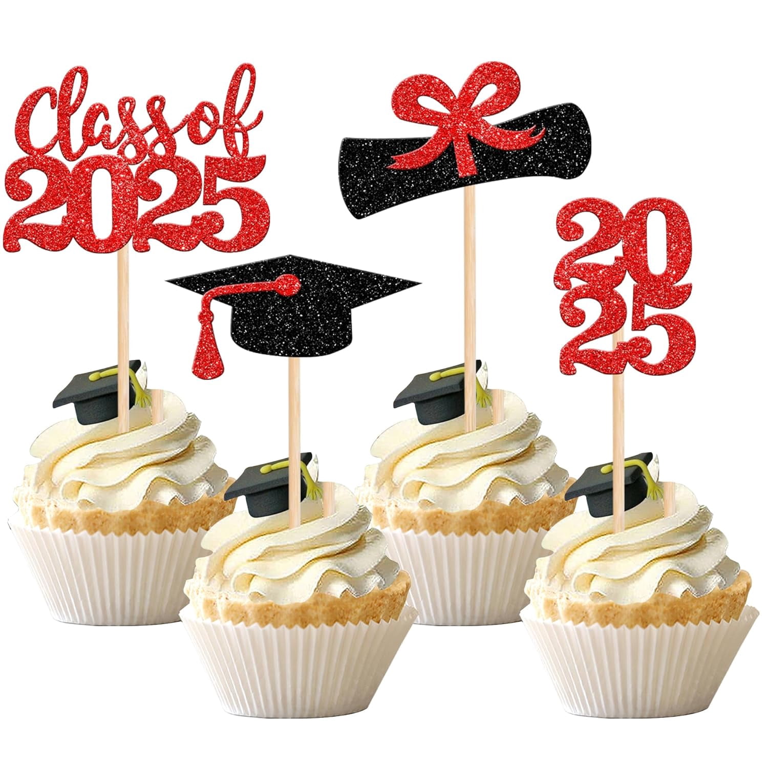 36 PCS 2025 Graduation Theme Cupcake Toppers Glitter Class of 2025 ...