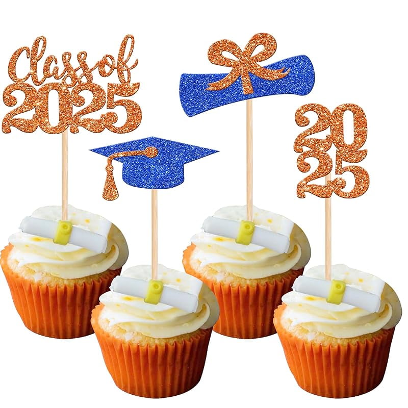36 PCS 2025 Graduation Theme Cupcake Toppers Glitter Class of 2025 ...