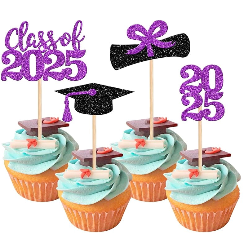 36 PCS 2025 Graduation Theme Cupcake Toppers Glitter Class of 2025 ...
