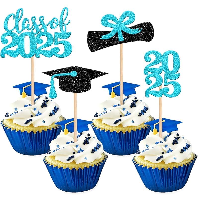 36 PCS 2025 Graduation Theme Cupcake Toppers - Glitter Class of 2025 ...
