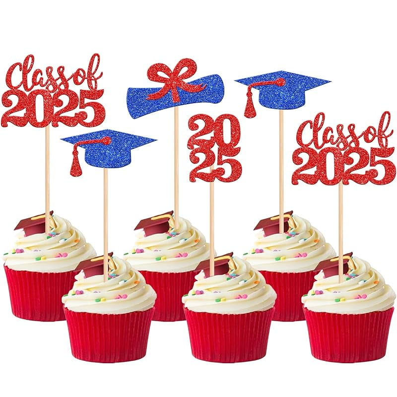 36 PCS 2025 Graduation Theme Cupcake Toppers - Glitter Class of 2025 ...