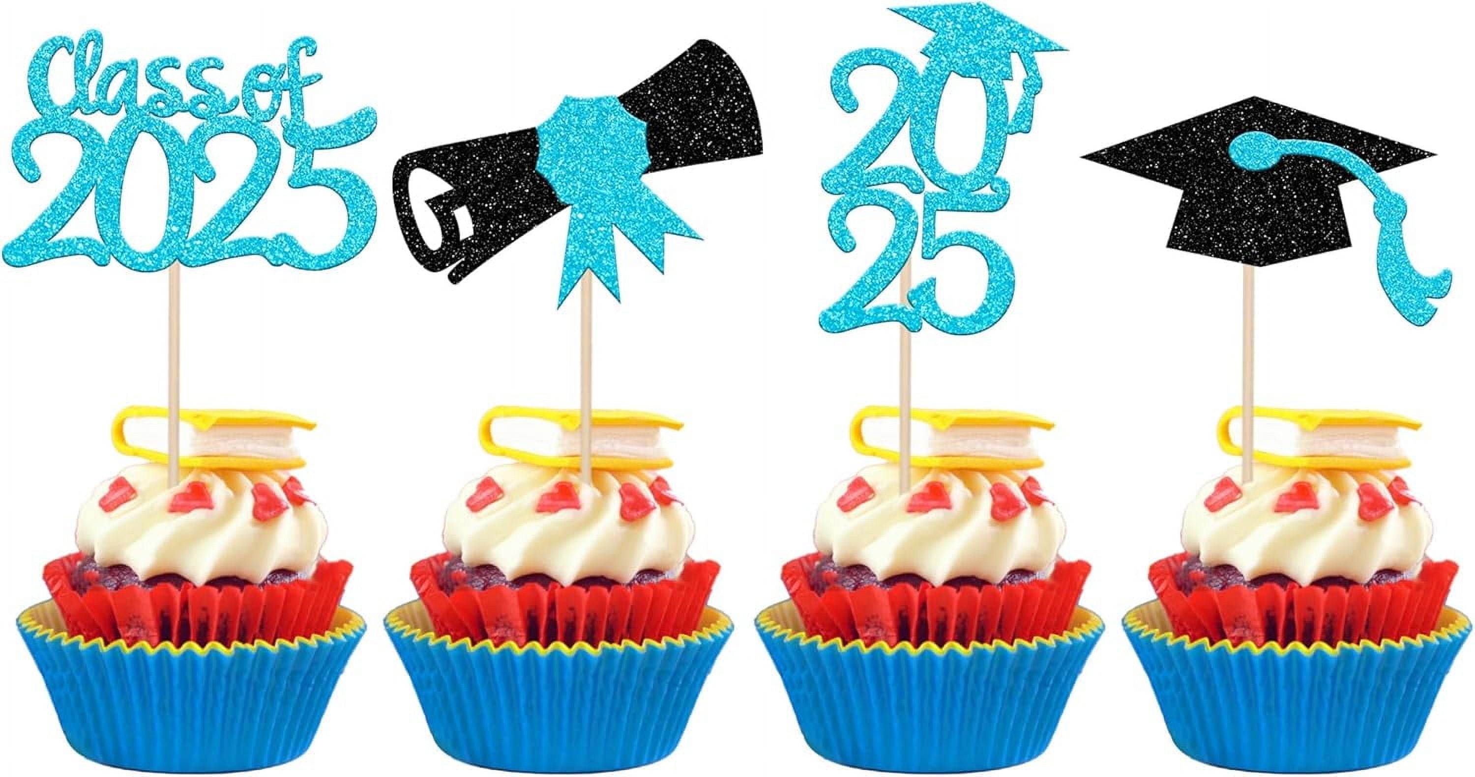 36 PCS 2025 Graduation Theme Cupcake Toppers Glitter Diploma Grad Cap ...