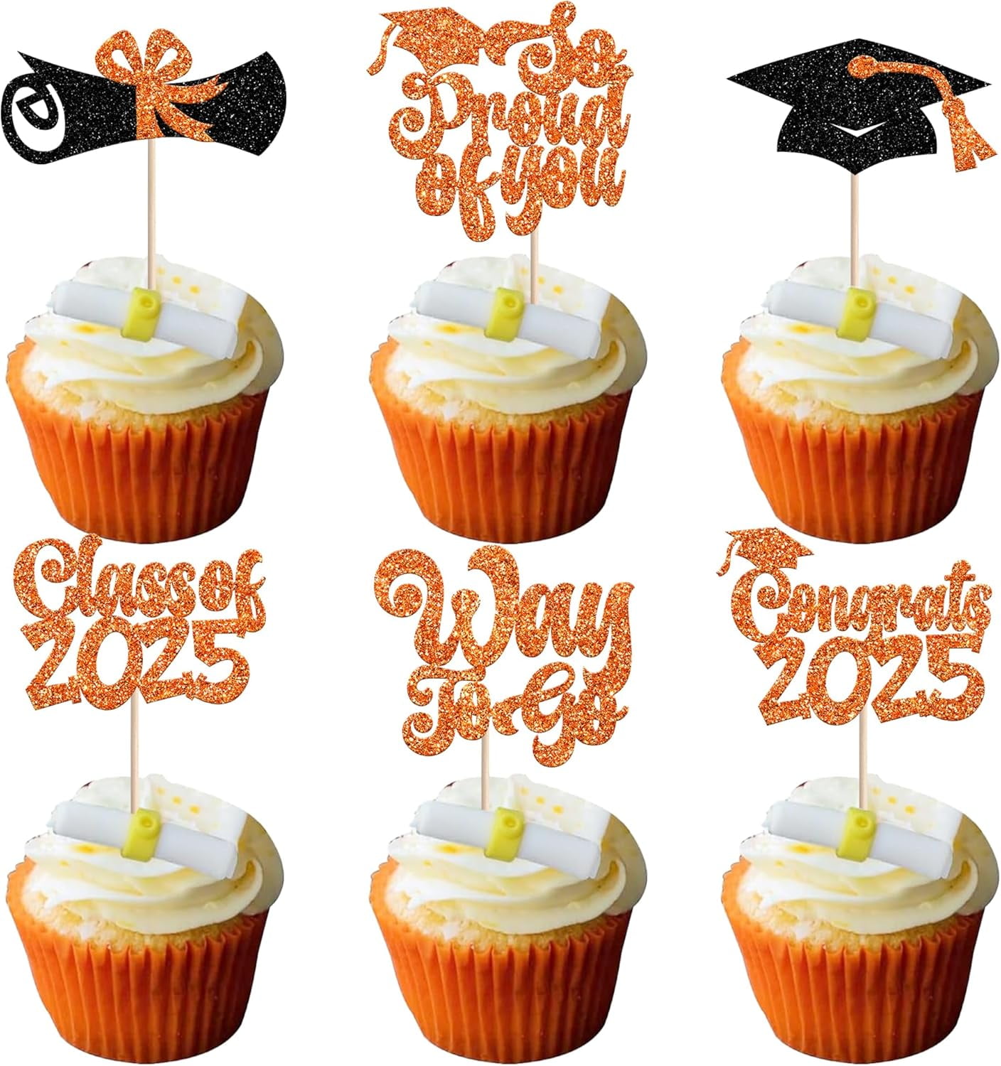 36 PCS 2025 Graduation Theme Cupcake Toppers Glitter So Proud of You ...