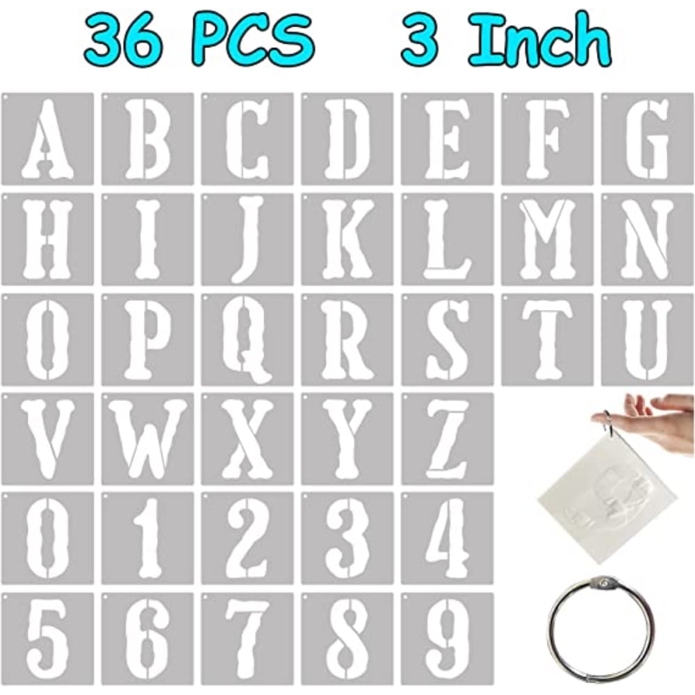 36 PCS Alphabet Number Stencils for Painting on Wood, 3 Inch Cursive ...
