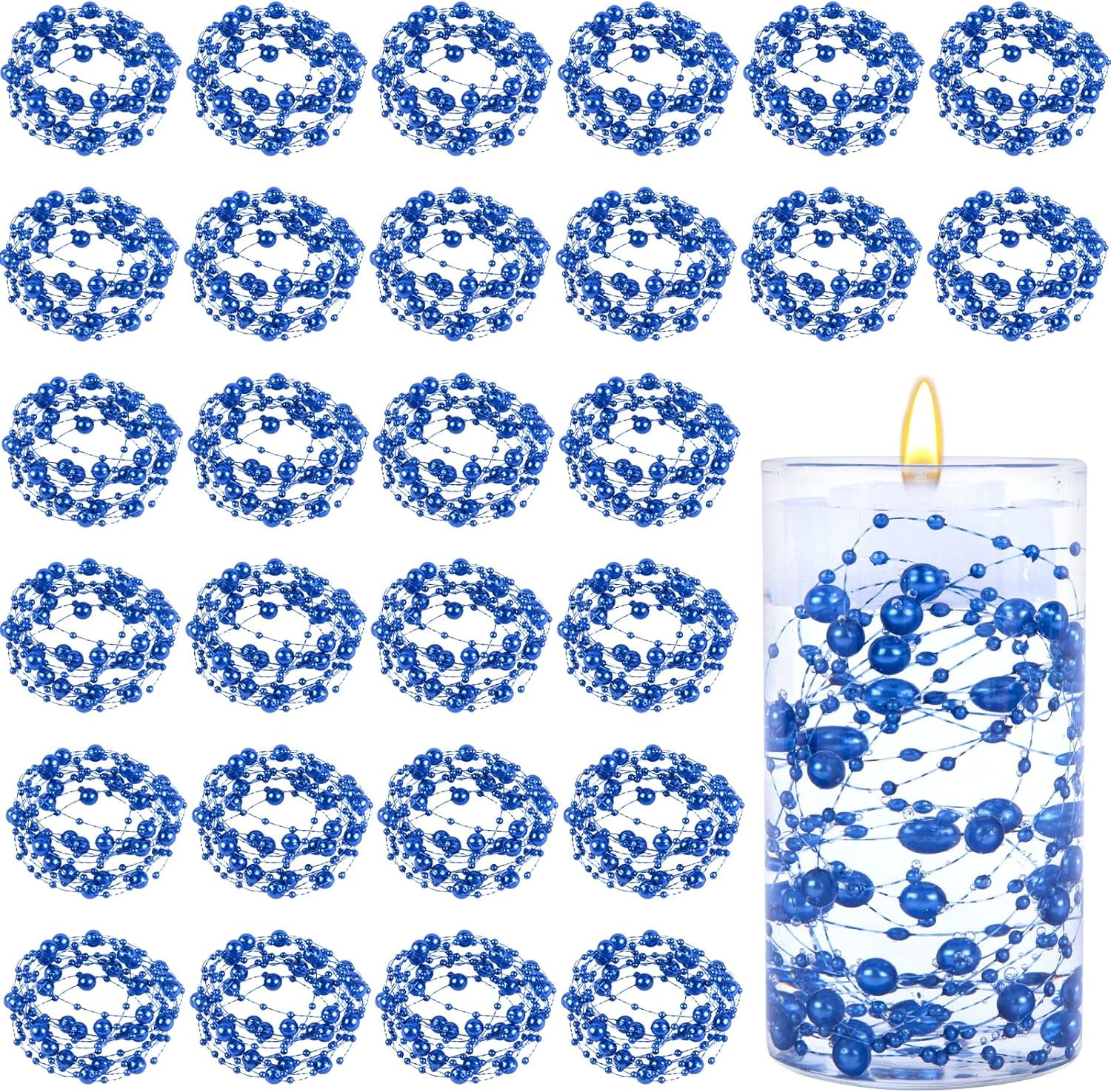 36 PCS Blue Pearl Strings for Floating Candle, Artificial Beads Strings ...