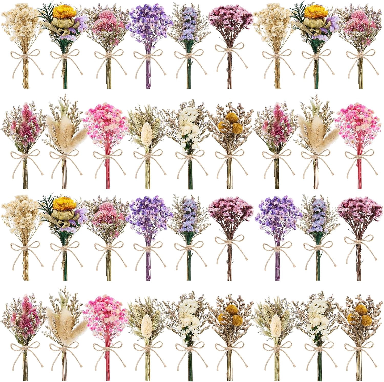 36 PCS Charming Dried Flowers Bouquet for Vase Various Dried ...