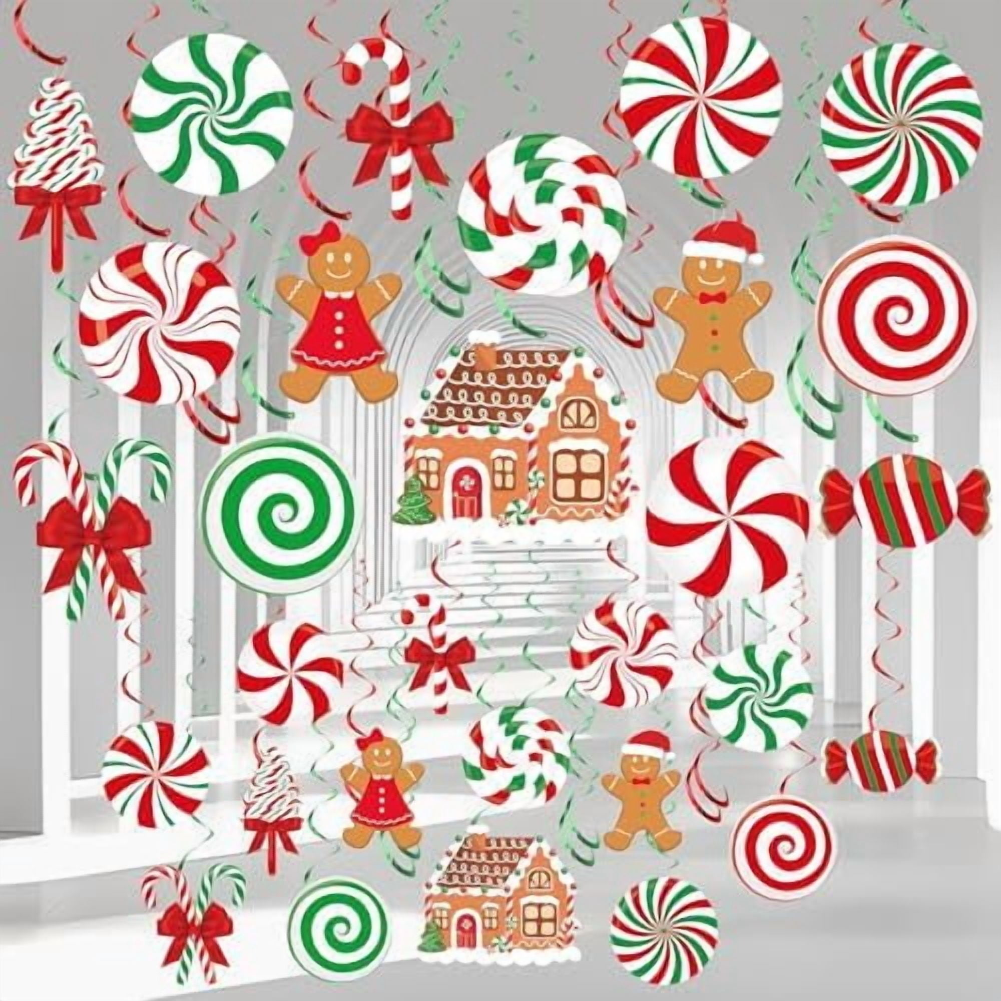 36 PCS Christmas Hanging Swirls Decorations Pre-Strung Candy ...