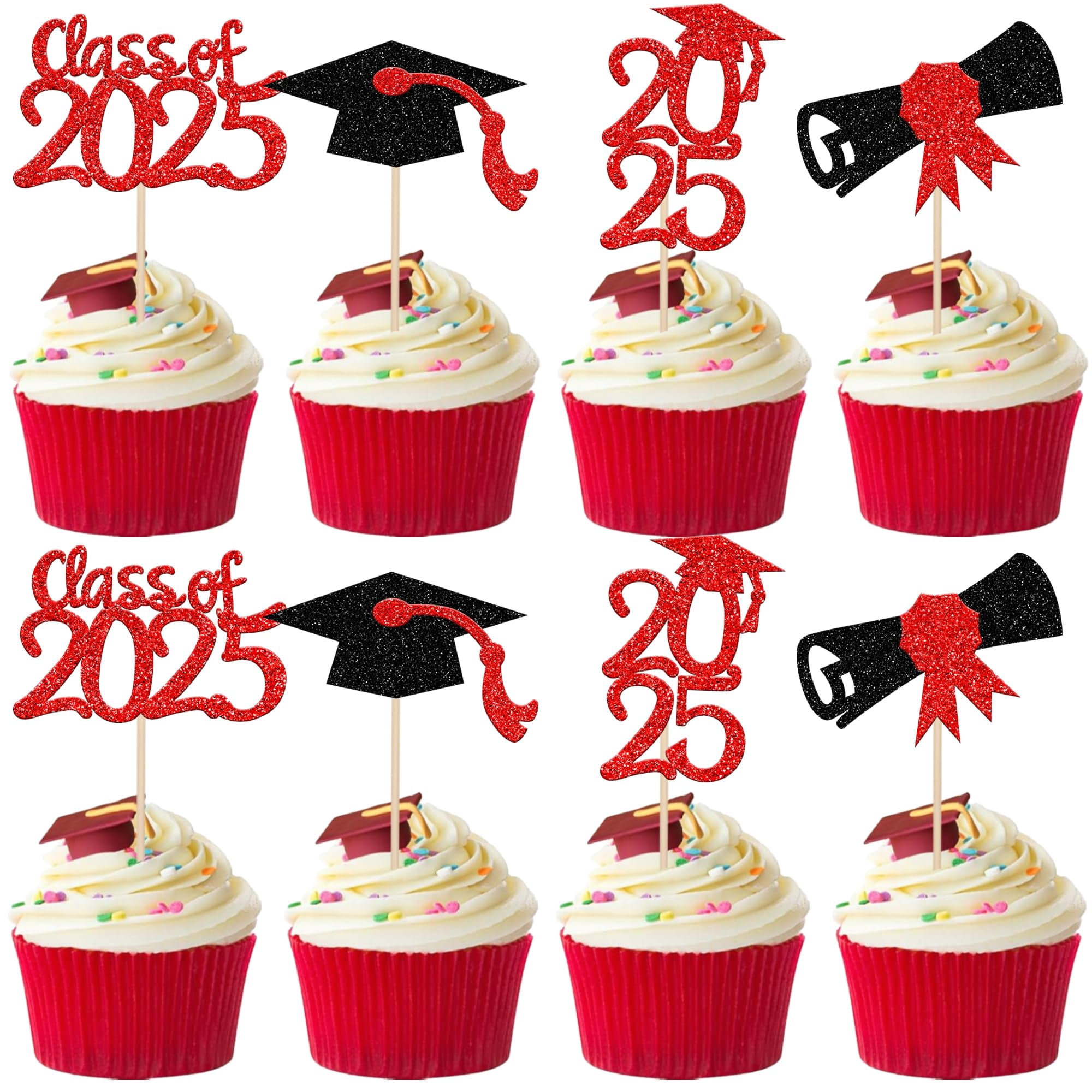 36 PCS Class of SSF20 2025 Cupcake Toppers Glitter 2025 Graduation Cap ...