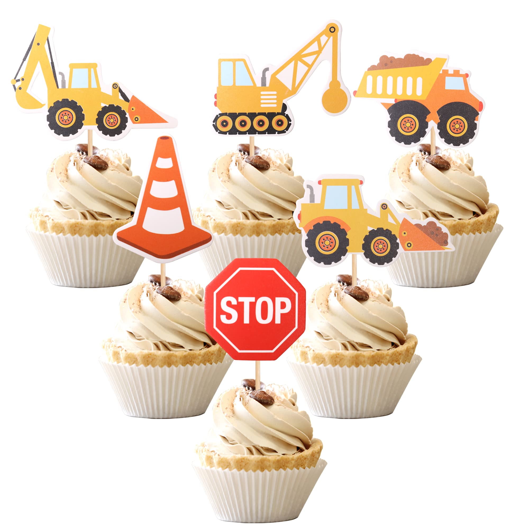 36 PCS Construction Cupcake SSF20 Toppers Stop Sign Dump Truck ...