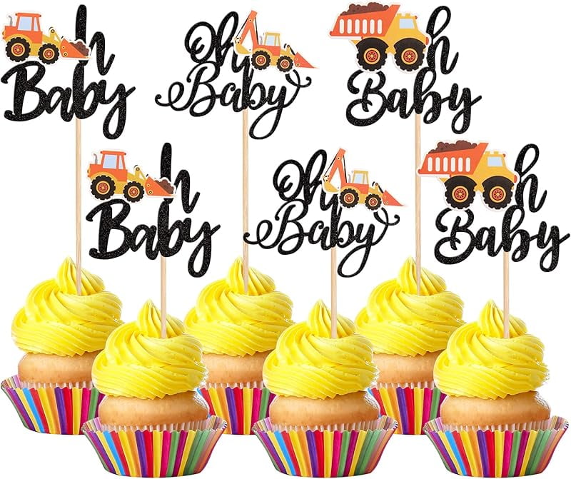 36 PCS Construction Cupcake Toppers Stop Sign Dump Truck Excavator ...