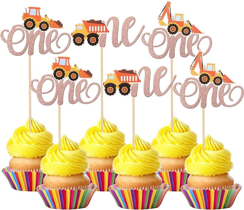 36 PCS Construction Cupcake Toppers Stop Sign Dump Truck Excavator ...