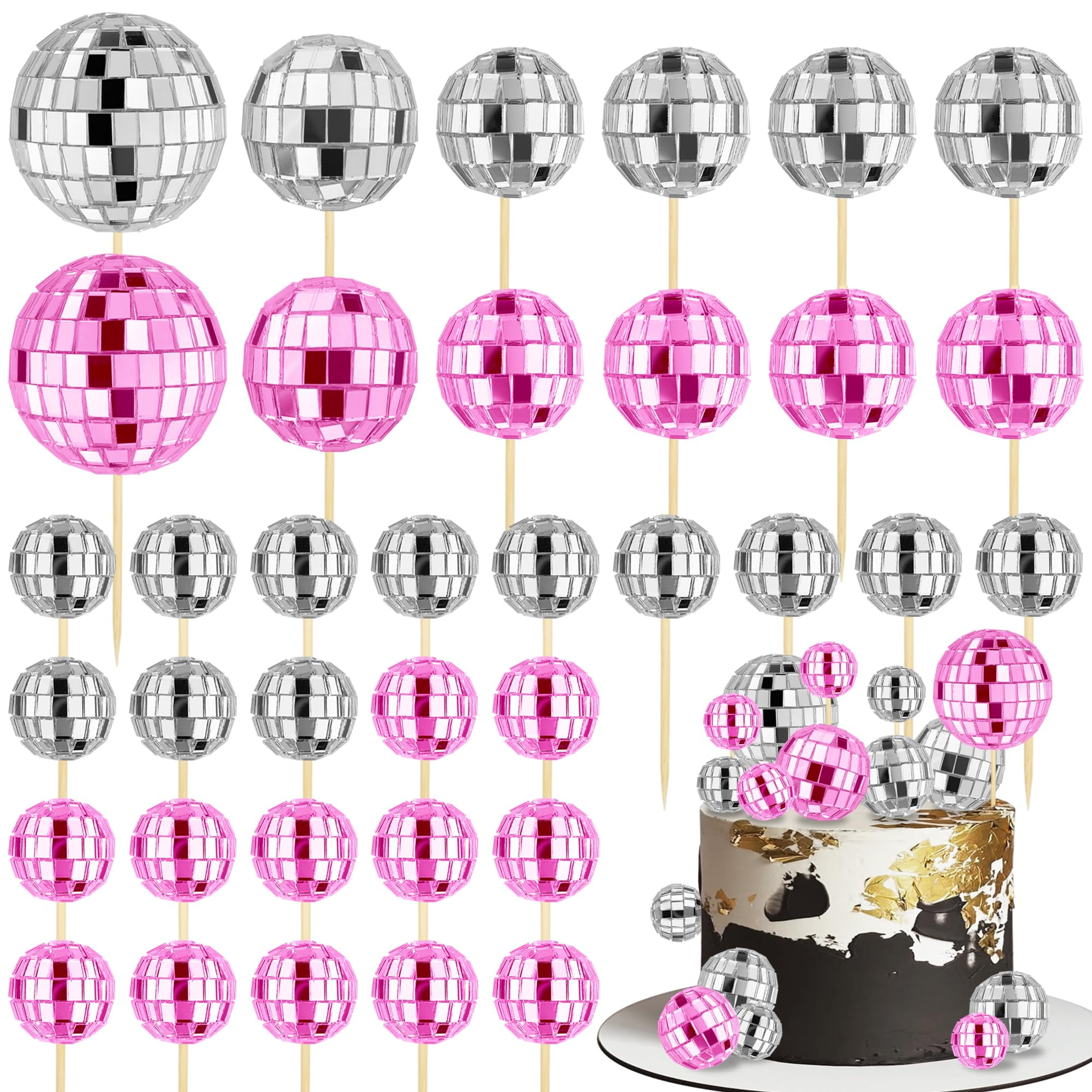 36 PCS Disco Ball Cupcake toppers TVS1 1970s Retro Cake Decorations ...