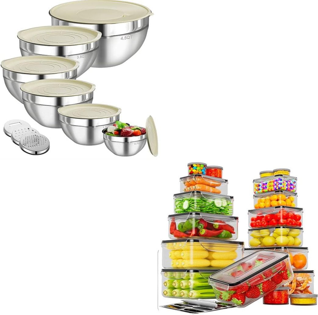 36 PCS Food Storage Containers with Lids Airtight + 6 PCS Stainless ...