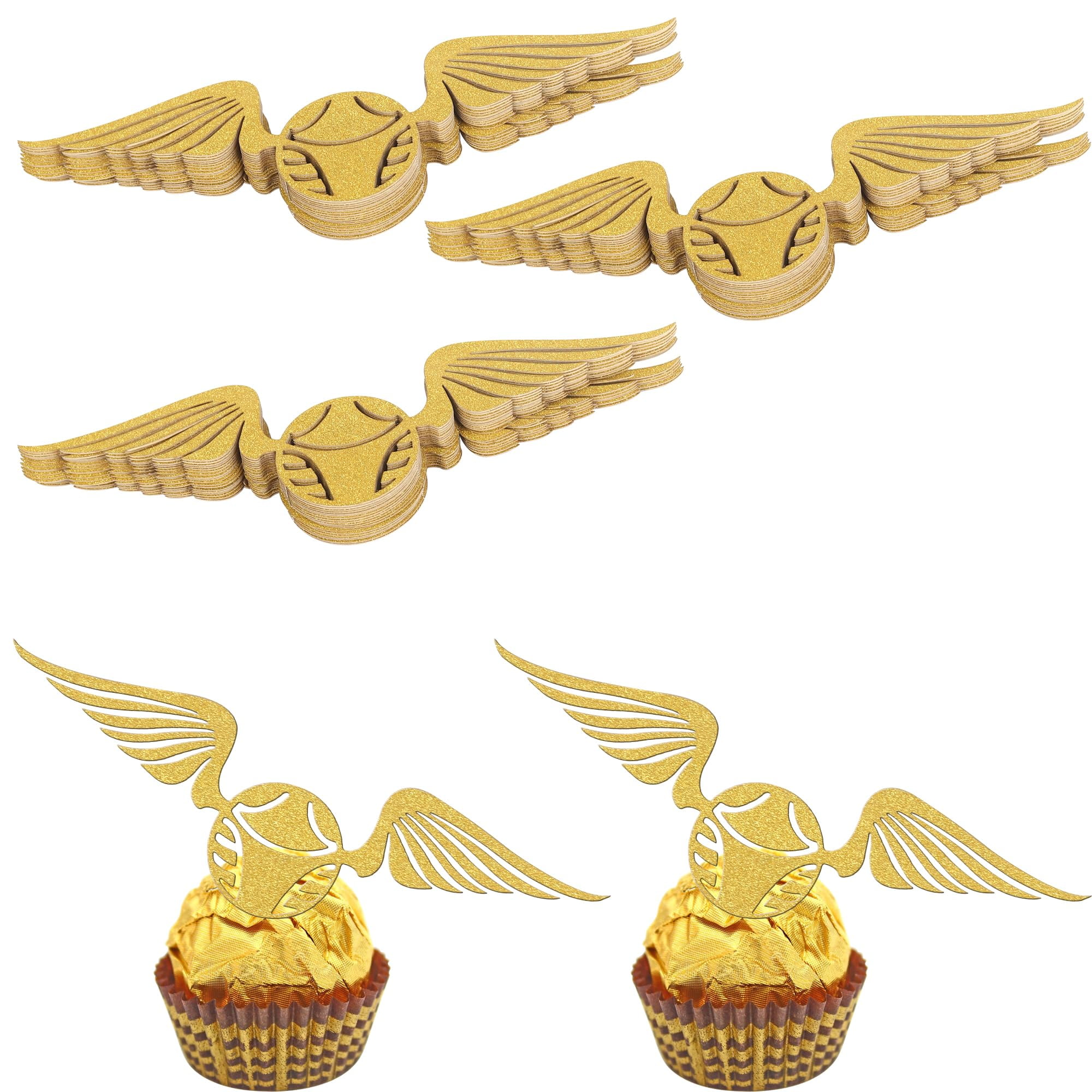 36 PCS Gold Wizard Wings Chocolate Decorations Glitter Hollow Wings ...