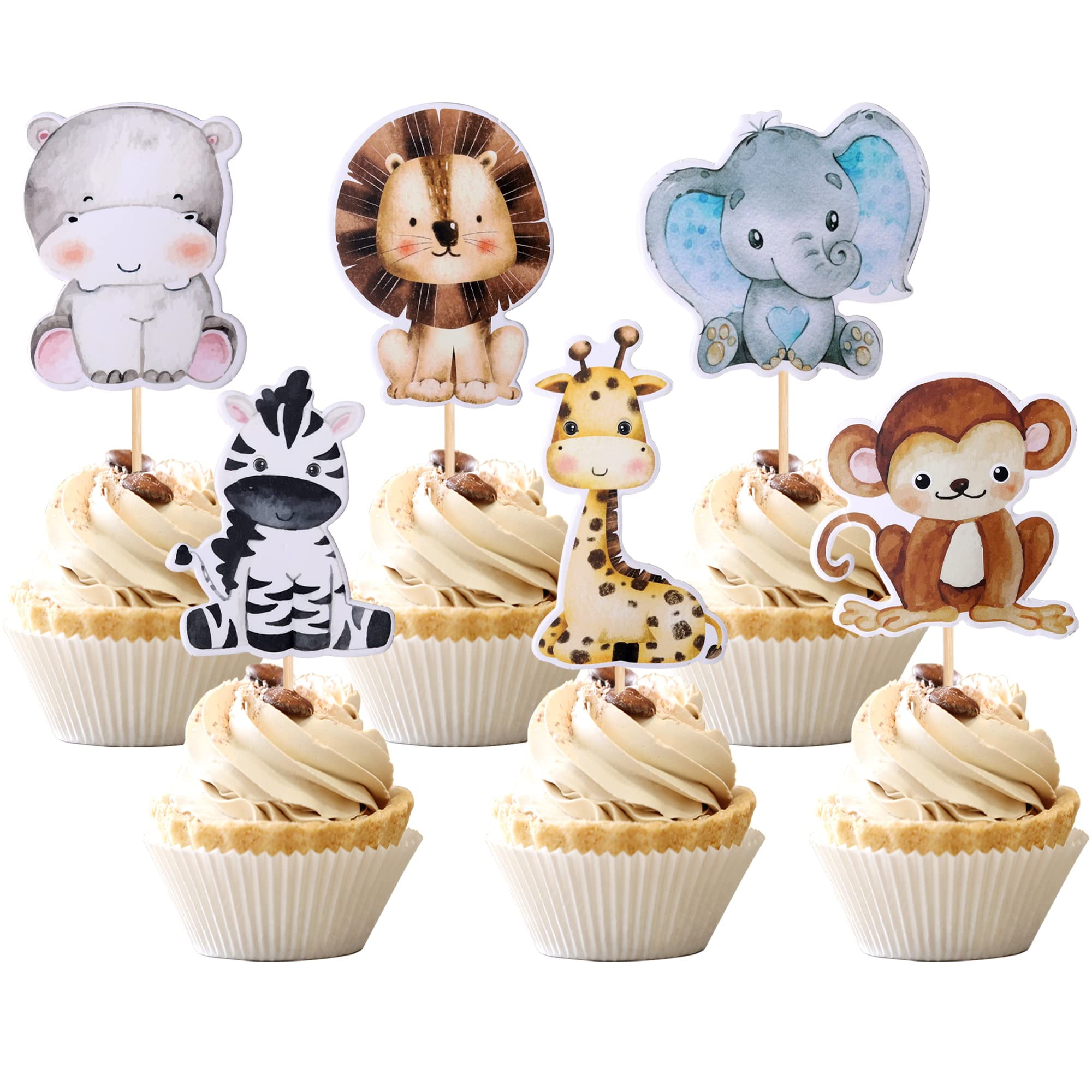 36 PCS Jungle Animals Cupcake Toppers RST1 Lion Monkey Zebra Hippo ...
