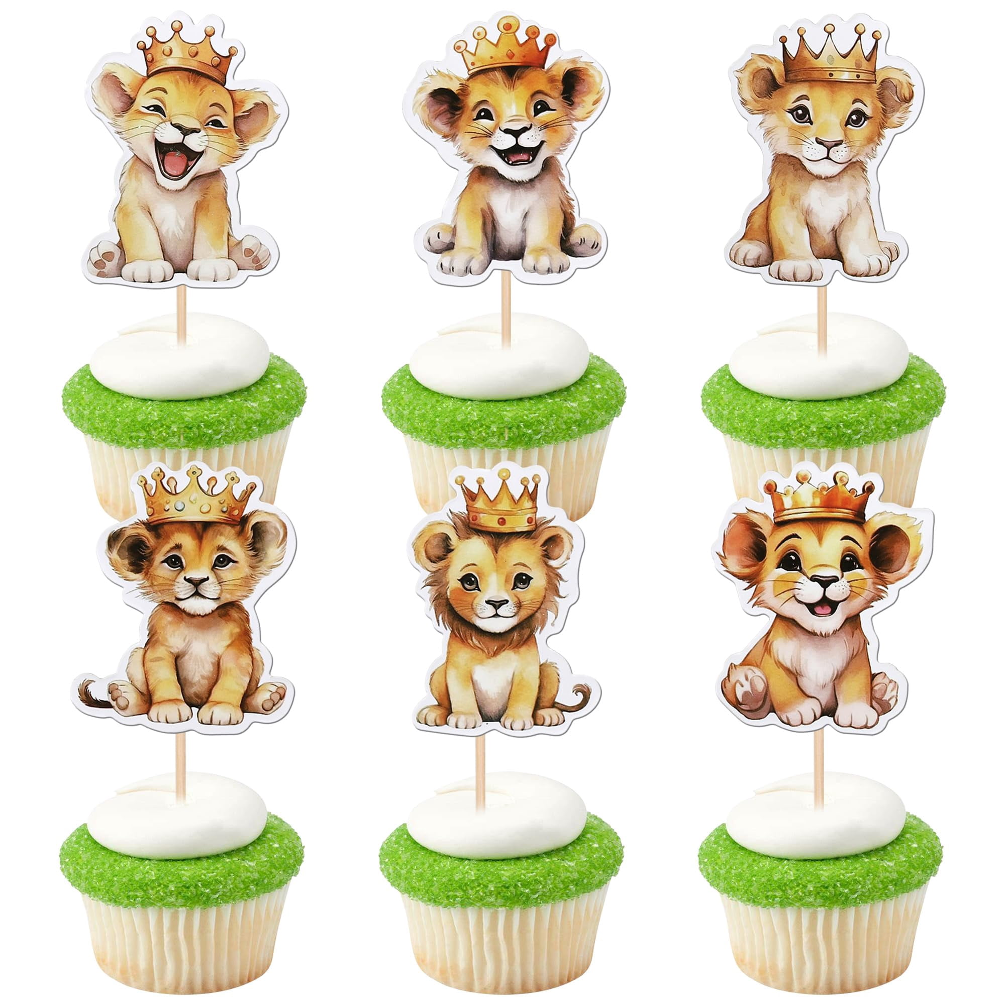 36 PCS Lion Cupcake SSF20 Toppers - Jungle Safari Animal Crowns & Picks ...