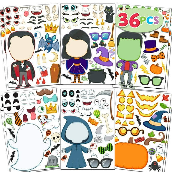 36 PCS Halloween Make-a-face Sticker Sheets, Mix & Match Characters for ...