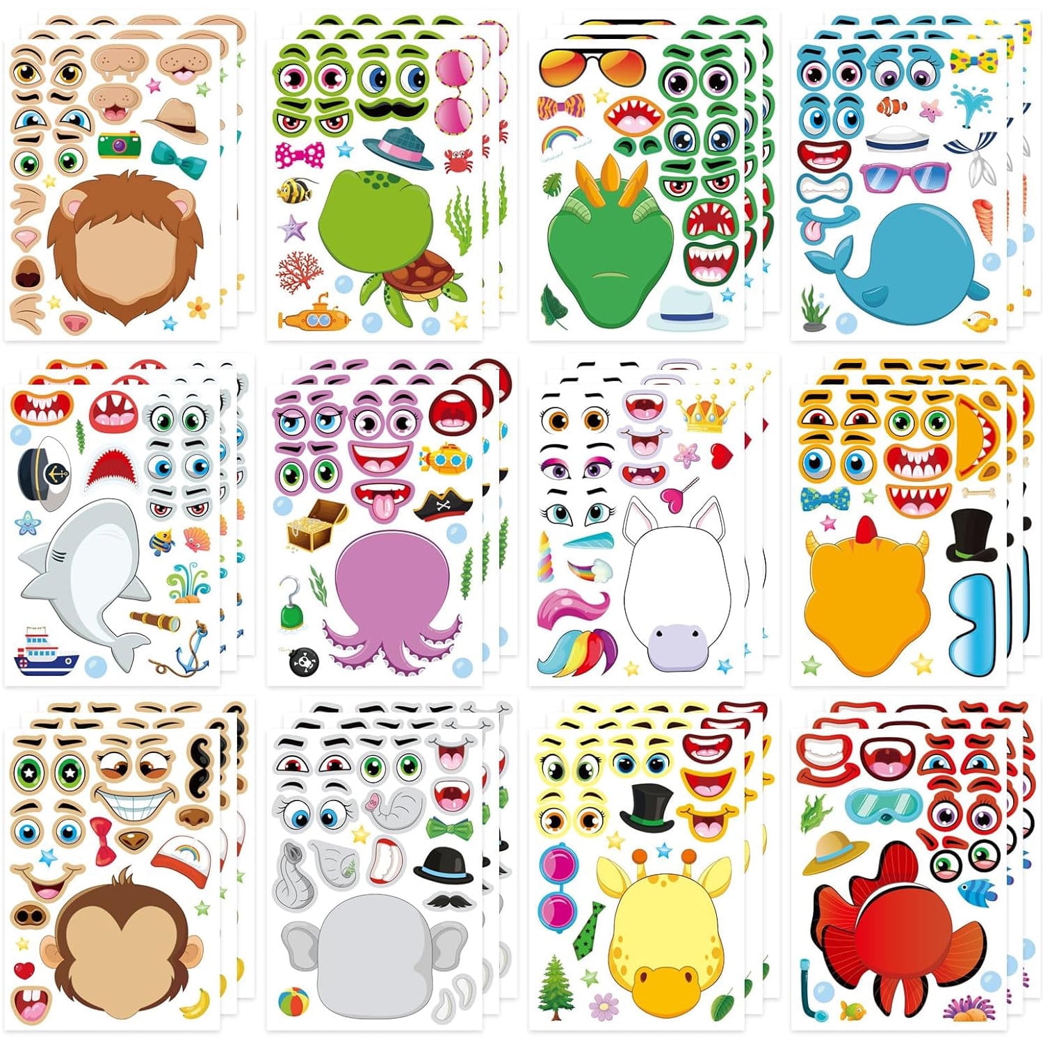 36 PCS Make a face Stickers for Kids , Mixed & Matched with 12 Designed ...