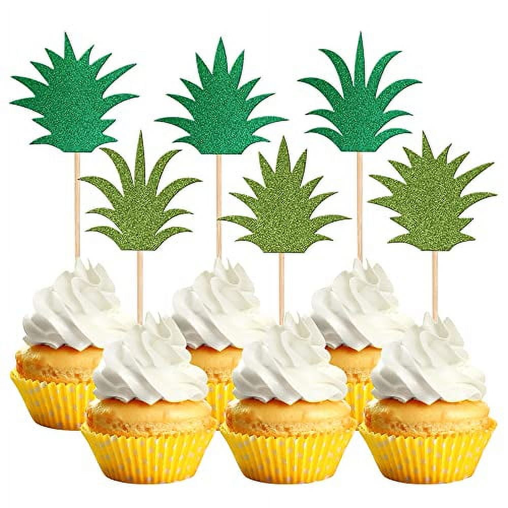 36 PCS Pineapple Cupcake Toppers Mixed Green Glitter Donut Pineapple ...