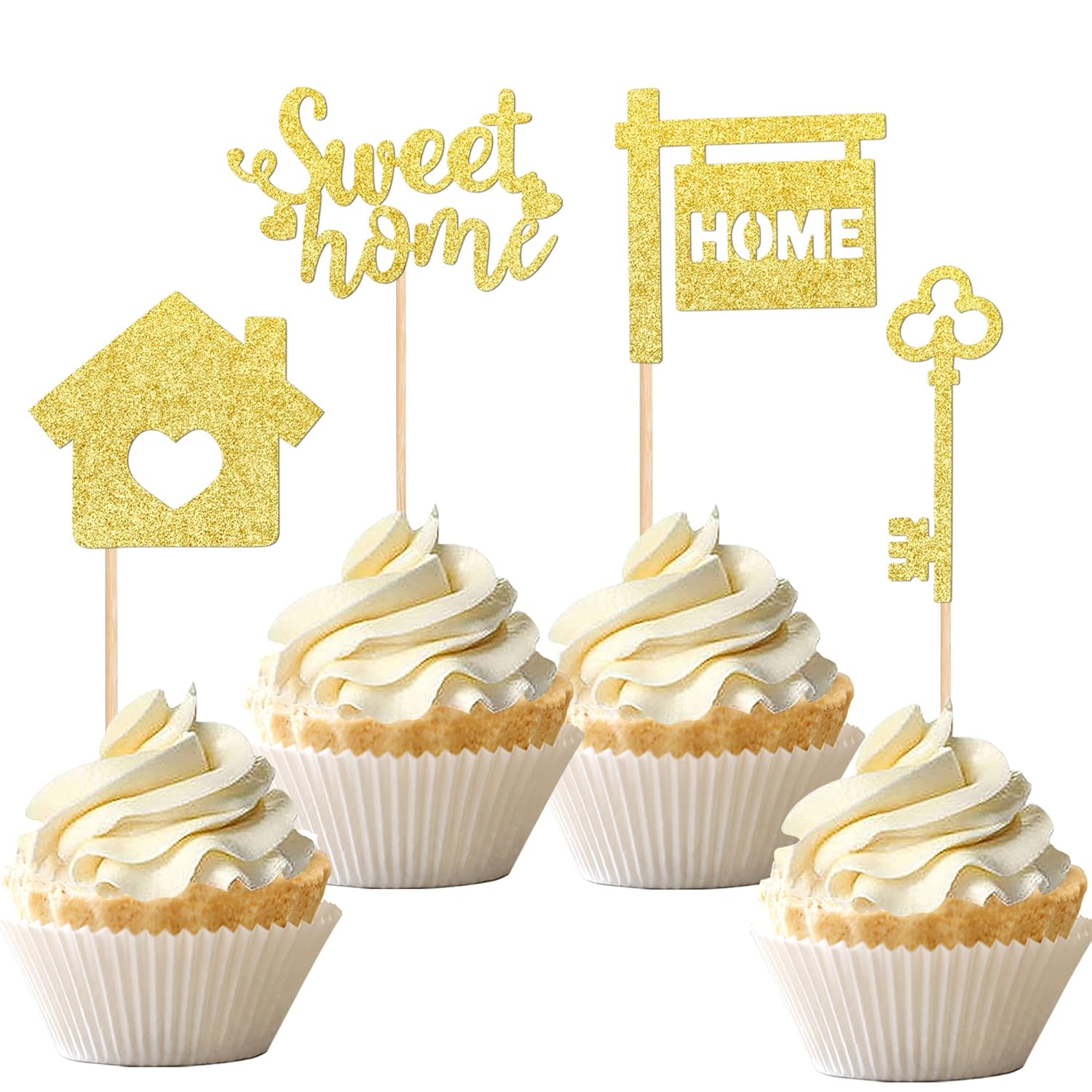 36 PCS Sweet Home Cupcake Toppers Gold Glitter key Housewarming Cupcake ...