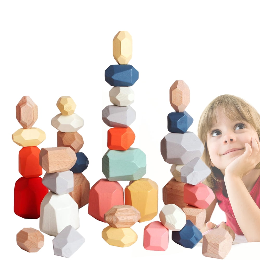36 PCS Wooden Sorting Stacking Rocks Stones,Learning Montessori Toys ...