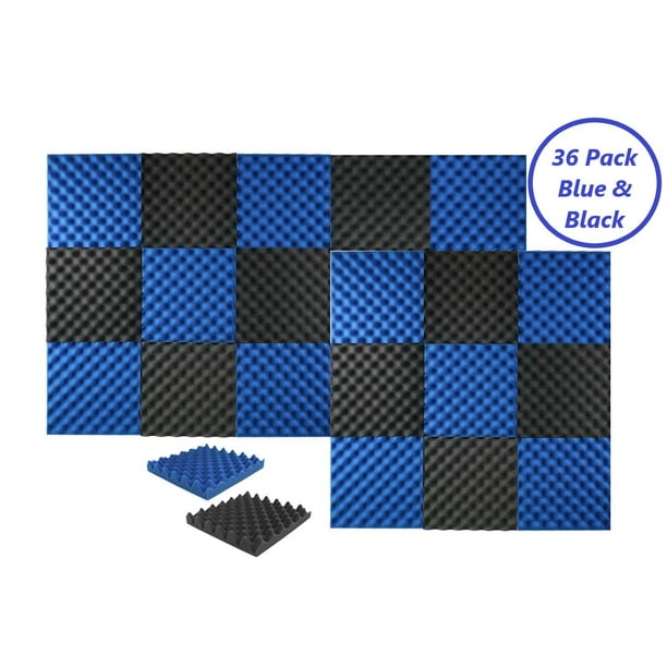 36 PK Acoustic Foam Egg Crate Black & Blue Panel Wall Tile ...