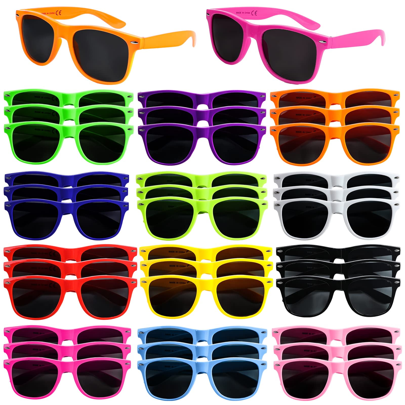 36 Pack 12 Color OIF8 Neon Sunglasses Party Favors,80’s Style Perfect ...