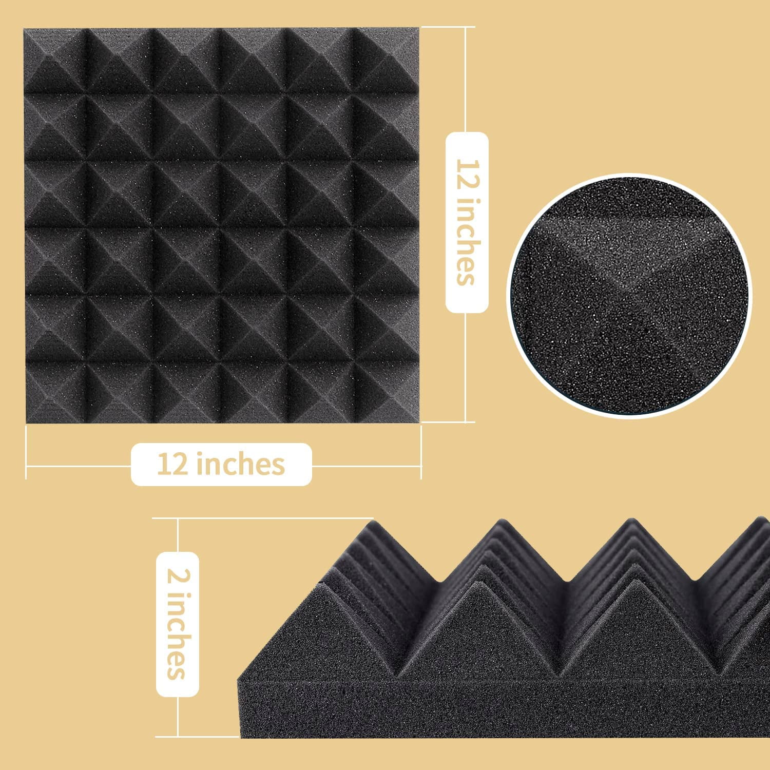 36 Pack 12x12 Inch High Density Black Acoustic Foam Panels for ...