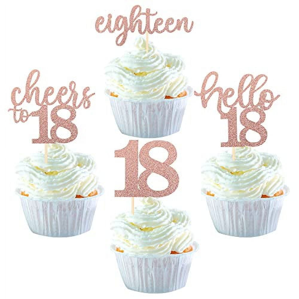 36 Pack 18th Birthday Cupcake Toppers Rose Gold Glitter Cheers to 18 ...