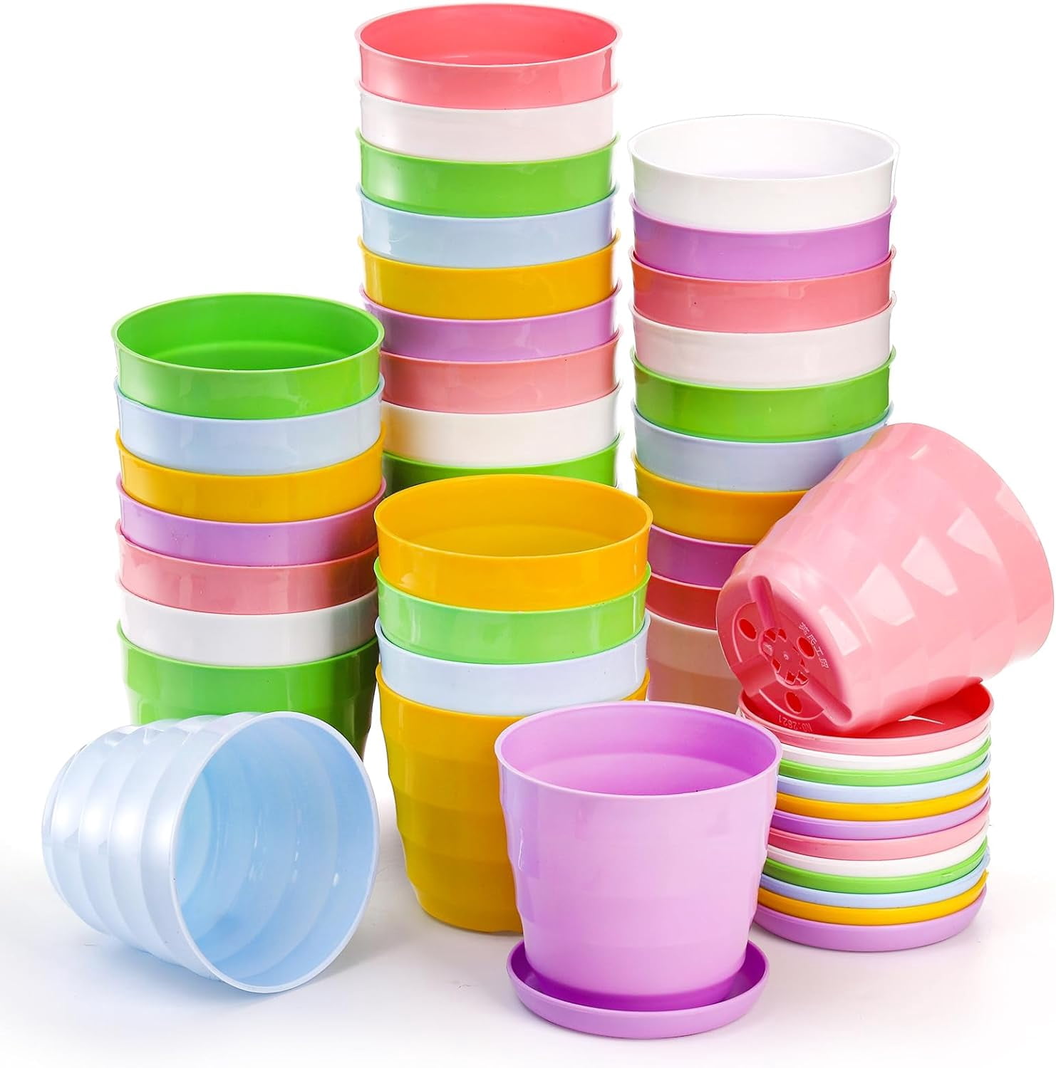 36 Pack 4 Inch Plastic Plant Pots with Drainage Holes and Saucers ...