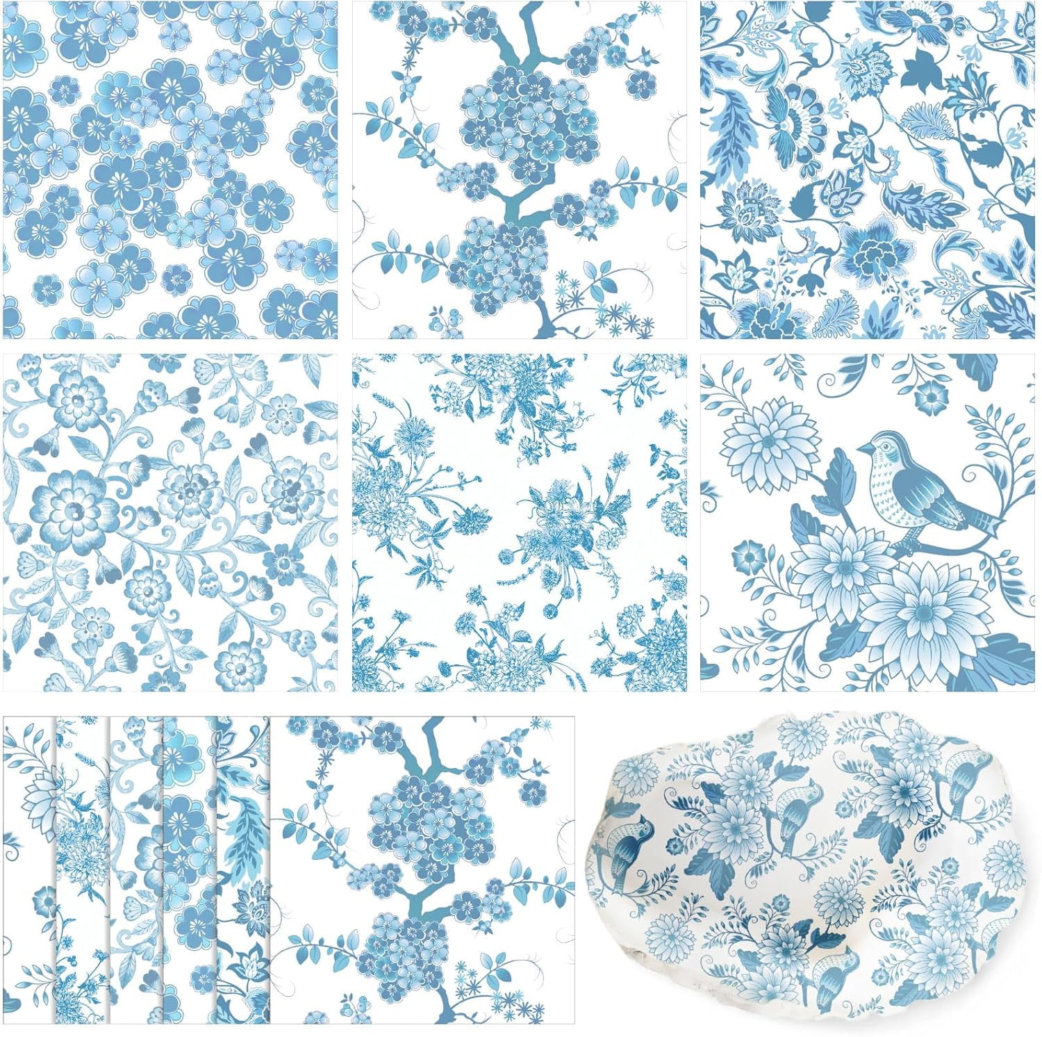 36 Pack 6 Style Light Blue Christmas Paper Napkins for Decoupage ...