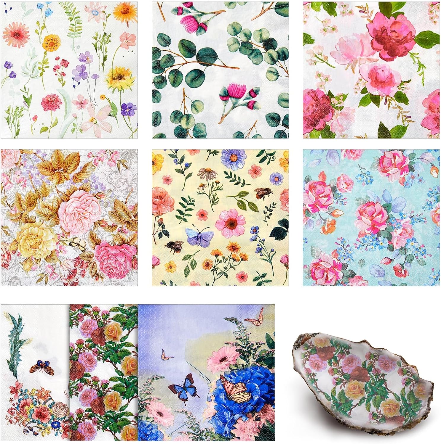 36 Pack 9 Styles Decoupage Napkins Assorted Floral Decorative Decoupage ...