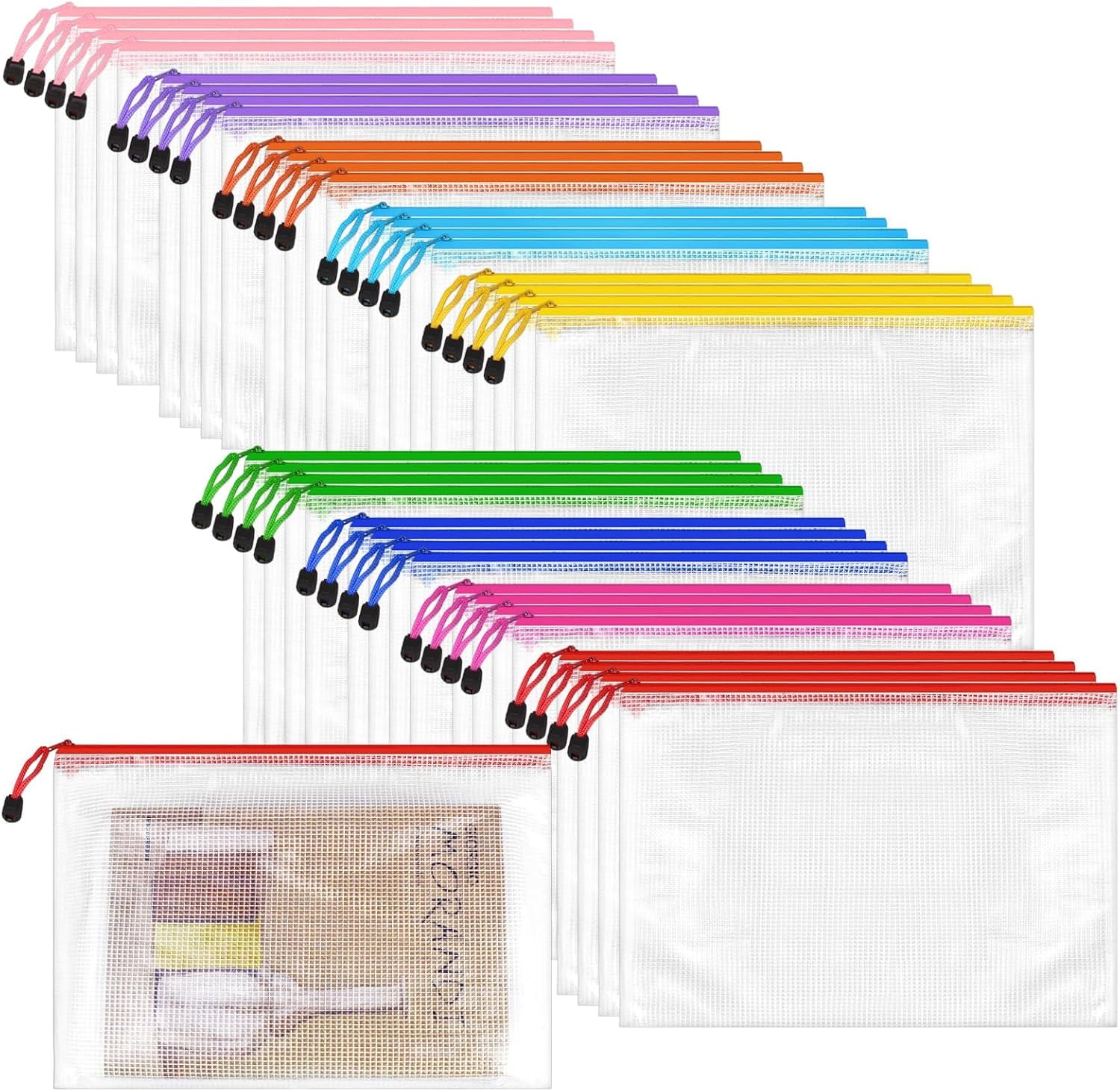 36 Pack A4 Size Mesh Zipper Pouch Bags, 9 Colors Waterproof File Bags ...