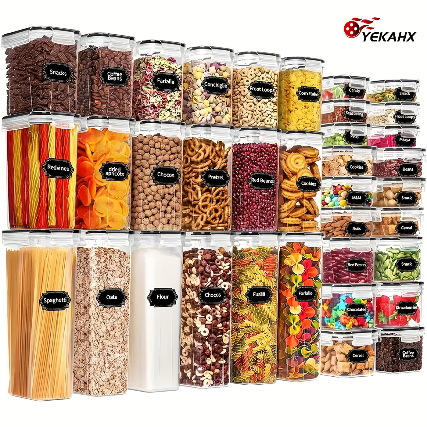 36-Pack Airtight Food Storage Containers Set, BPA-Free Rectangle Flip-Top Lids for Flour Sugar ...