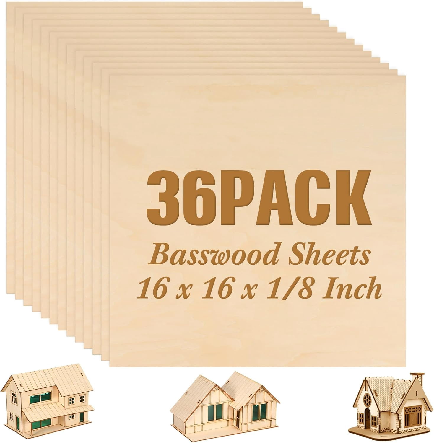 36 Pack Basswood Sheets Plywood Board 1/8 Inch Unfinished Wood Boards ...