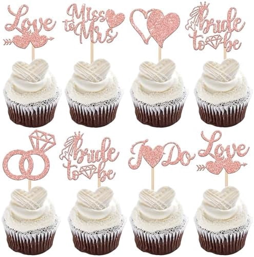 36 Pack Bridal Shower Cupcake Toppers Glitter Diamond Ring, Love I Do ...