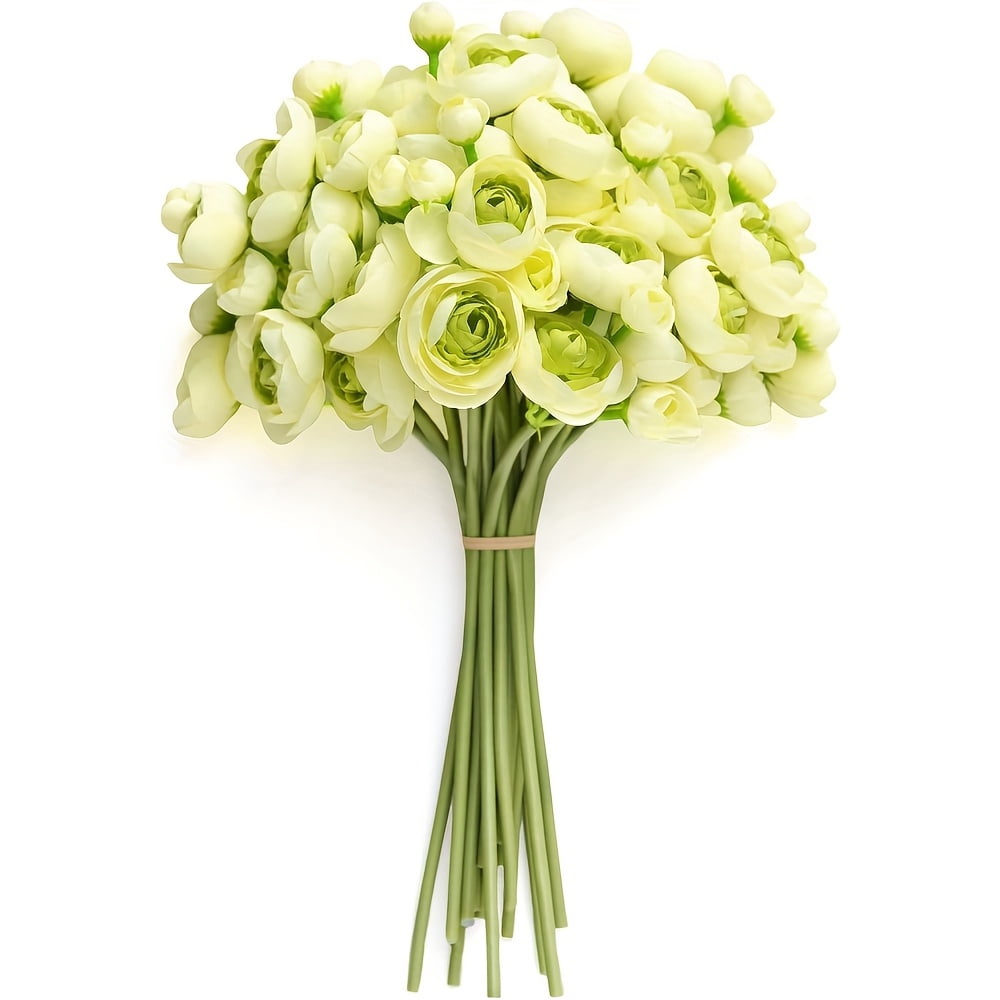 36-Pack Bulk Artificial Ranunculus Flowers – Realistic White & Green ...