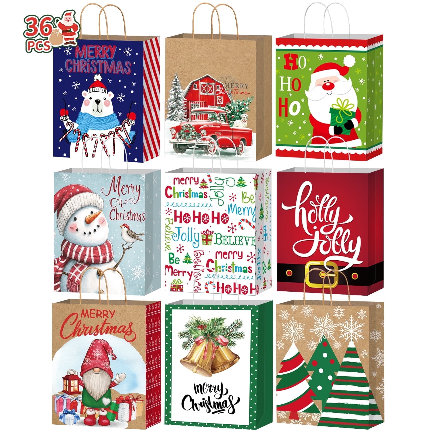 36 Pack Christmas Bags with Handles, Small Kraft Christmas Bags for ...