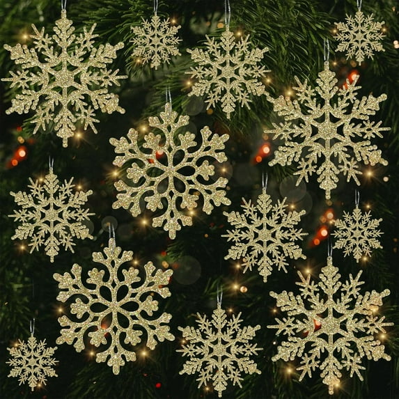 36-Pack Christmas Rose Gold Snowflake Ornaments – Plastic Glitter ...
