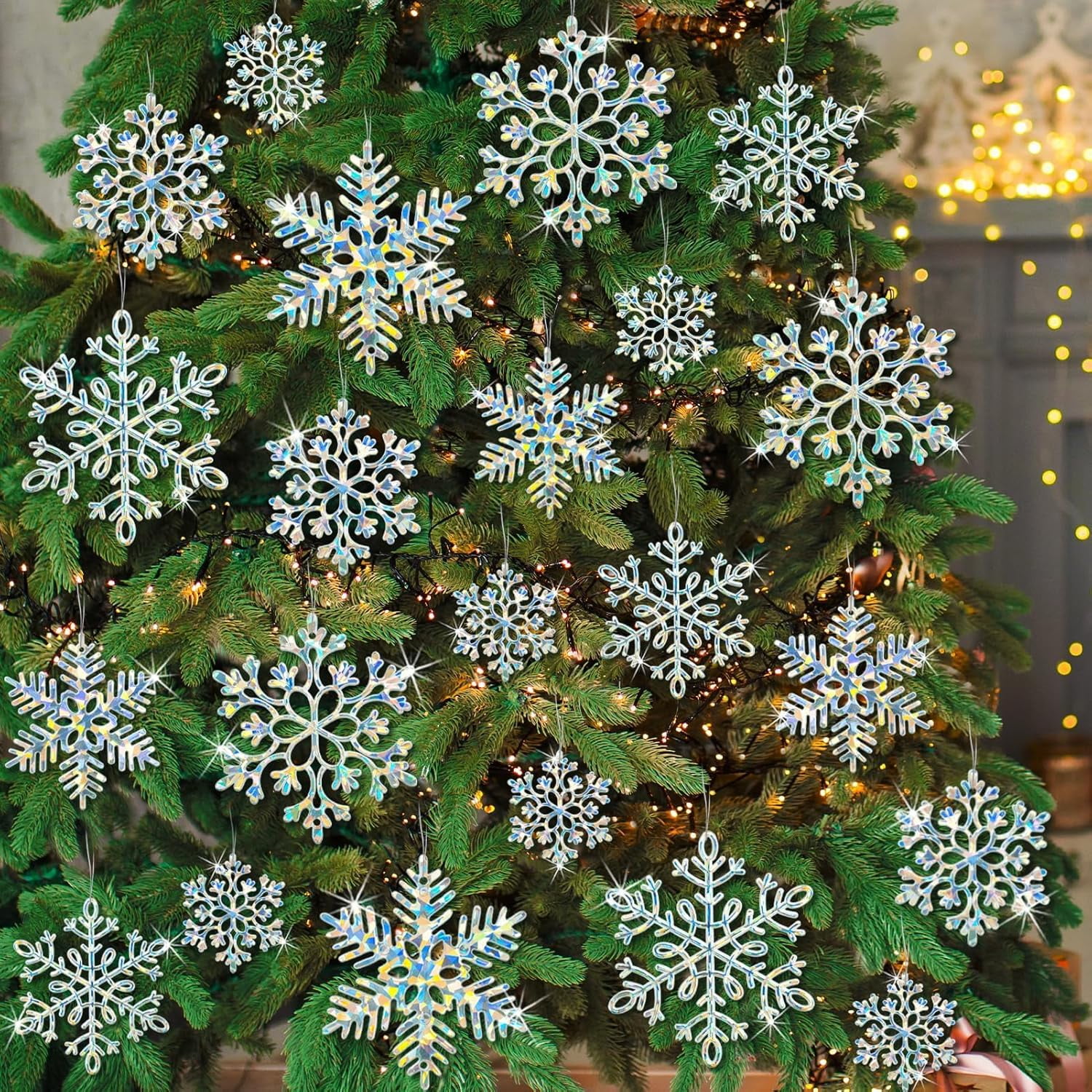 36-Pack Christmas Rose Gold Snowflake Ornaments – Plastic Glitter ...