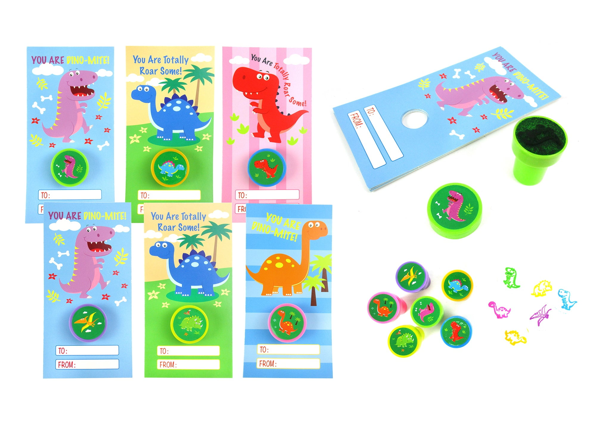 36 Pack Dinosaur Cards with Stampers for Valentine's Day, Classroom ...