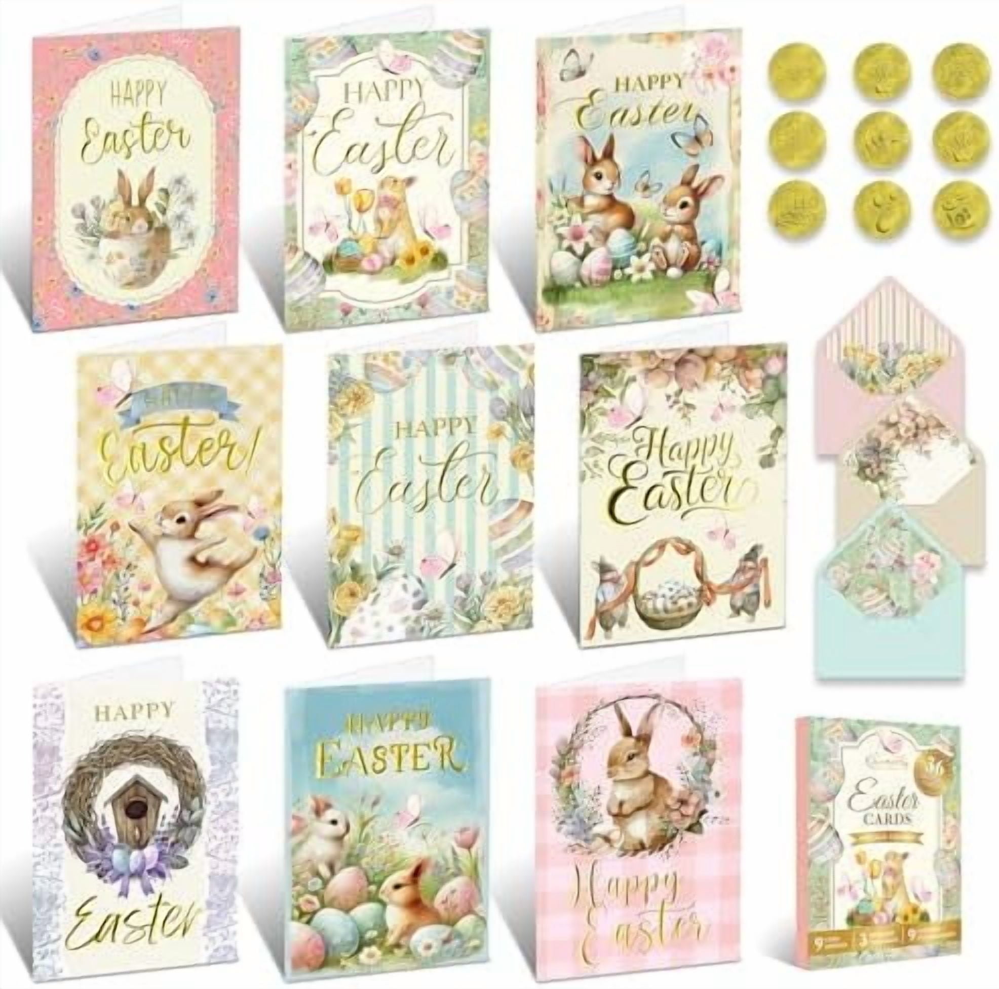 36 Pack Gold Foil-Embossed 4x6in Vintage Bulk Easter Cards with ...
