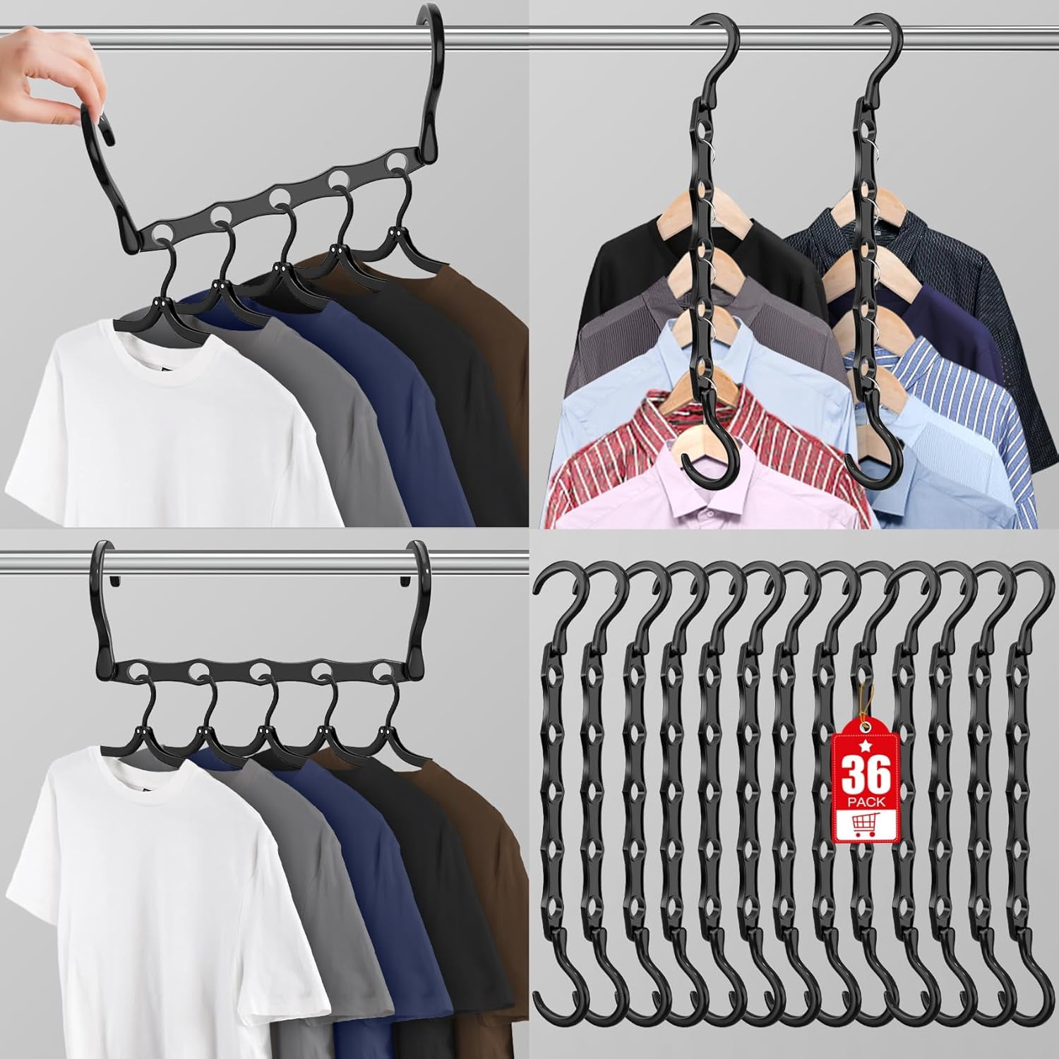 36 Pack Hangers Space Saving Magic Plastic Hanger Organizer Shirt Space ...