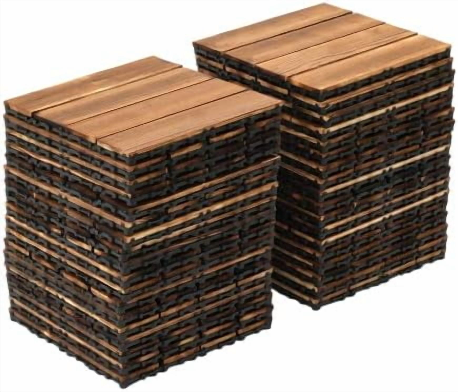 36 Pack Hardwood Interlocking Deck Tiles, Water Resistant Outdoor Patio ...