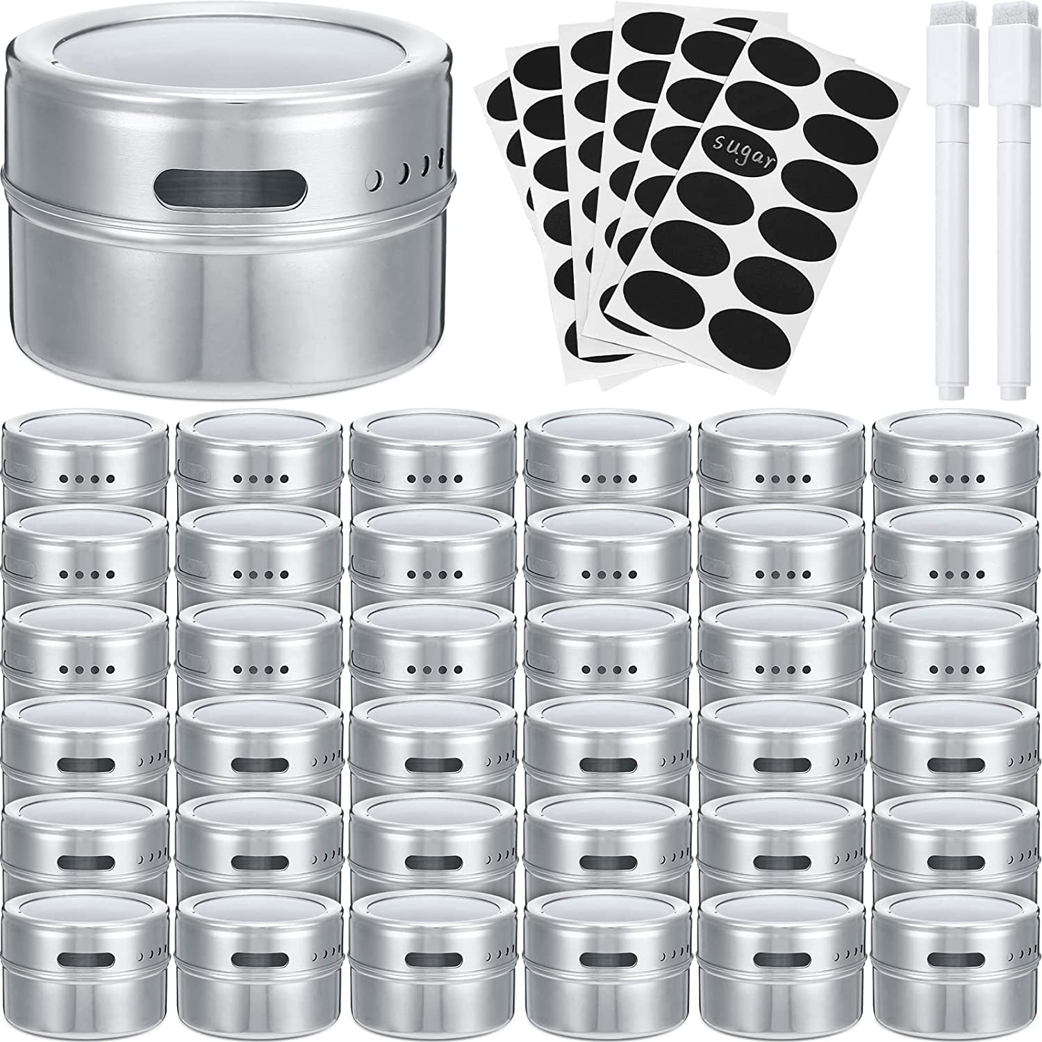 36 Pack Magnetic Spice Jars Magnetic Spice Containers Stainless Steel ...