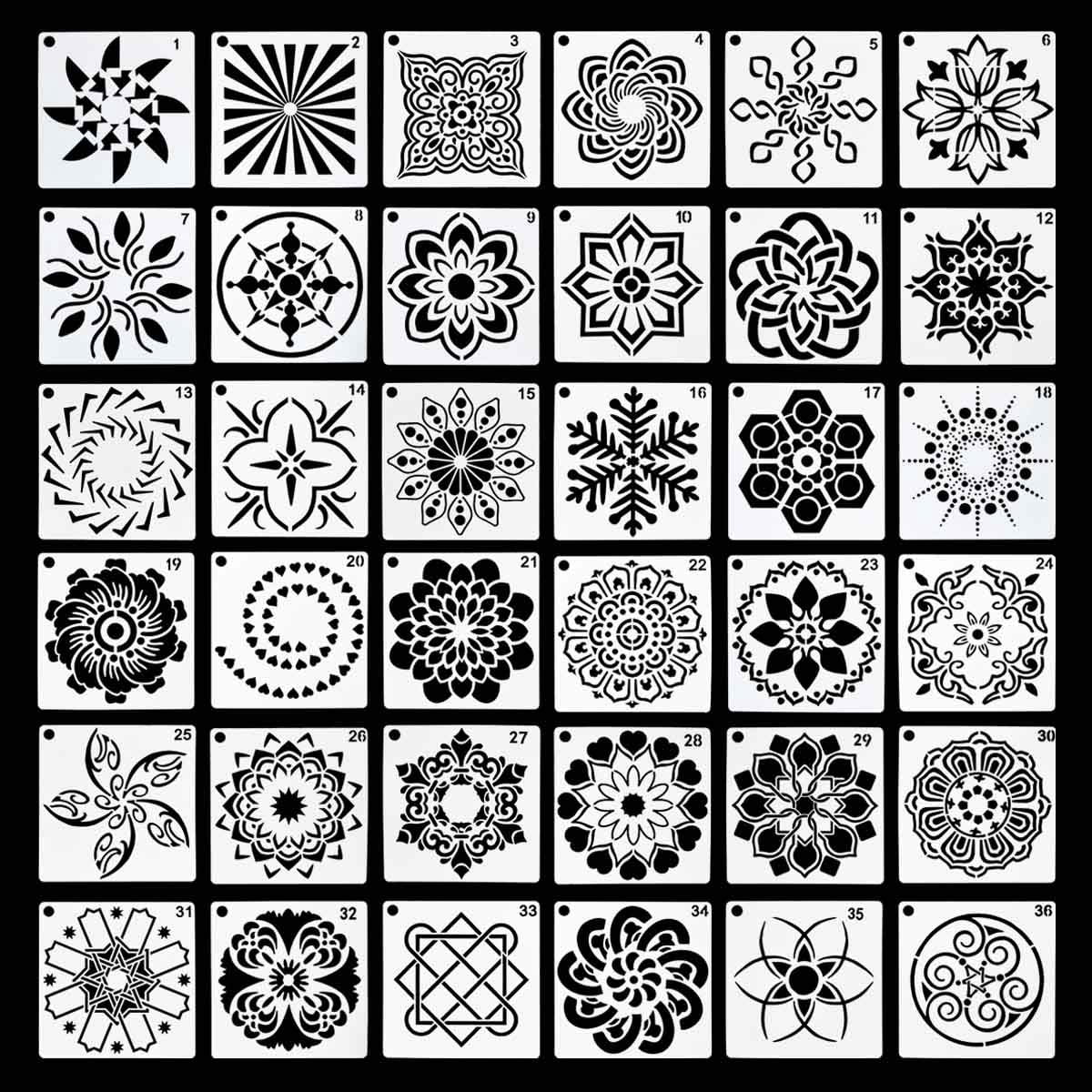 36 Pack Mandala Stencils (3.6x3.6 Inch) Mandala Dotting Template ...