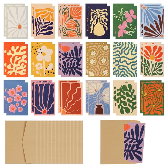 36 Pack Matisse Style Greeting Cards with Envelope 18 Floral Design ...
