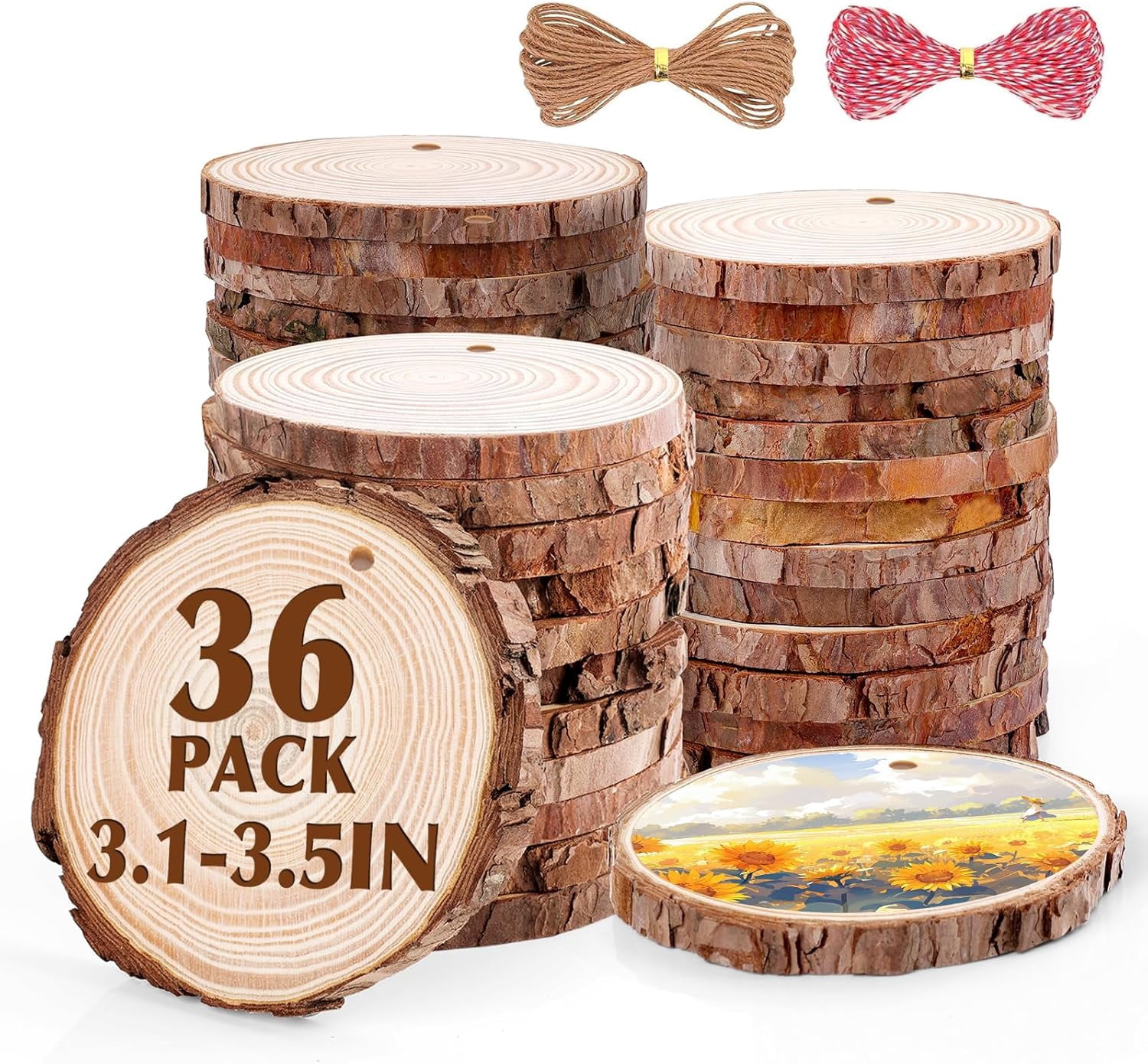 36 Pack Nature Wood Slices for Crafts,3.1-3.5In Unfinished Natural Wood ...