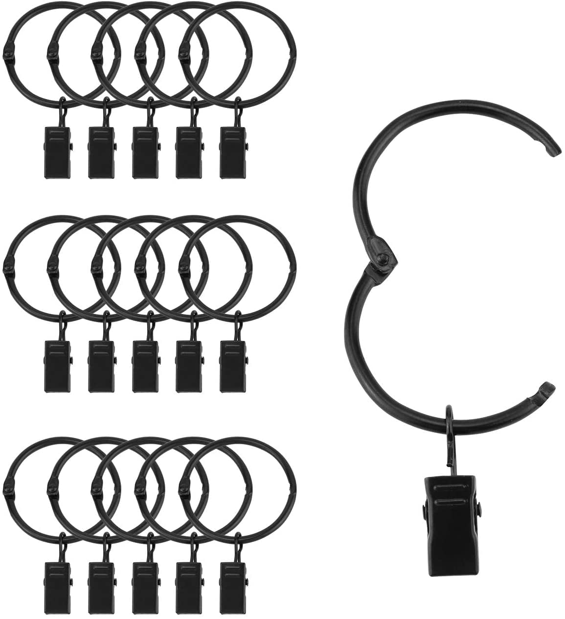 Fzchyzoar 36 Pack Openable Curtain Rings with Clips Metal Hangers Ring ...
